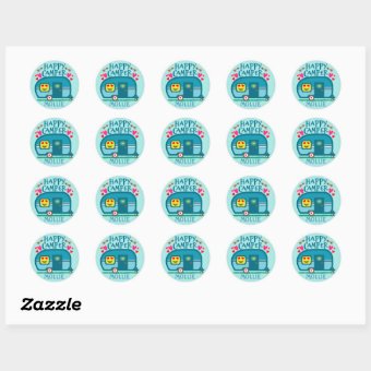 Custom Rustic Camping Happy Camper RVing Classic Round Sticker | Zazzle