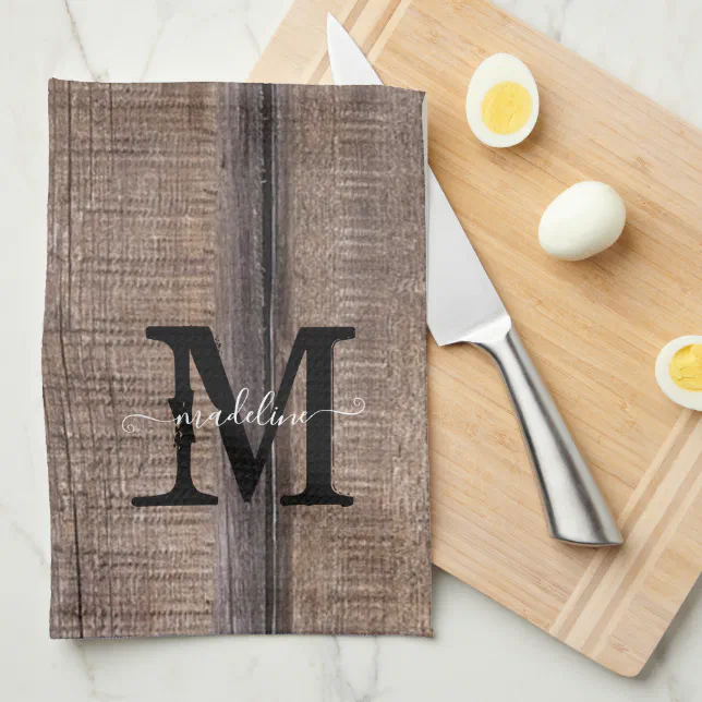 Custom Rustic Country Monogram Script Name Kitchen Towel | Zazzle