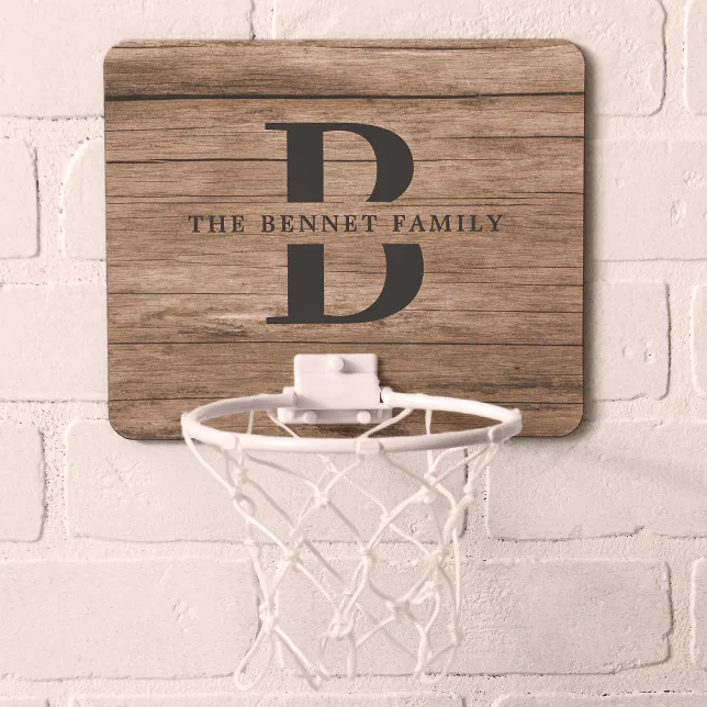 Custom Rustic Farmhouse Family Monogram Name Wood Mini Basketball Hoop ...