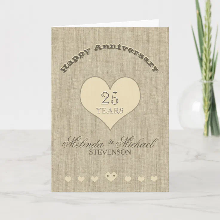 Custom Rustic Linen Look Anniversary Card | Zazzle