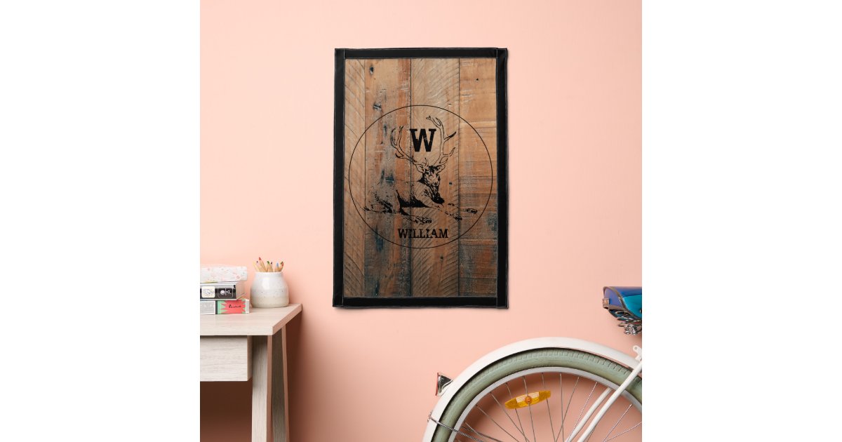 Custom Rustic Wood Texture & Deer Monogram Pennant | Zazzle