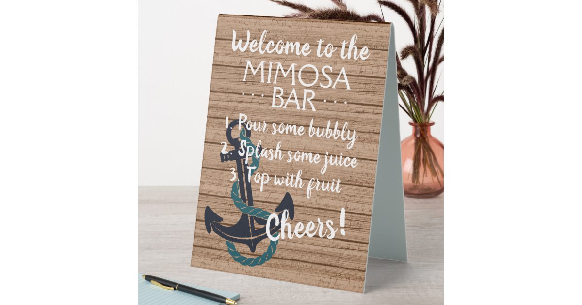 Custom Rustic Wooden Planks Mimosa Bar Table Tent | Zazzle