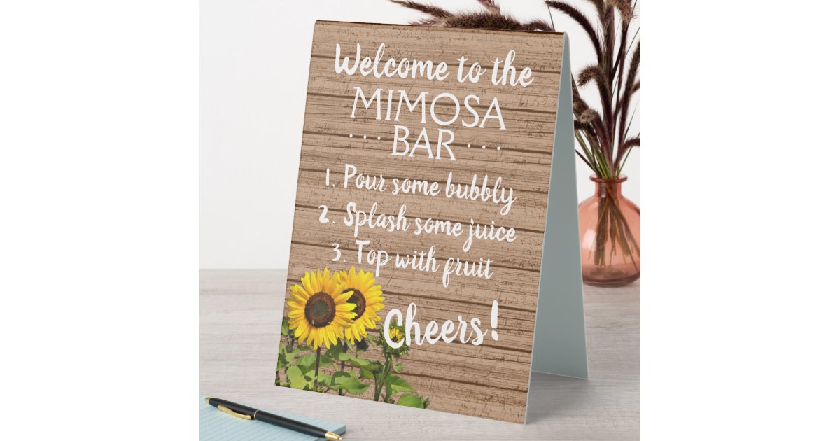 Custom Rustic Wooden Planks Mimosa Bar Table Tent | Zazzle