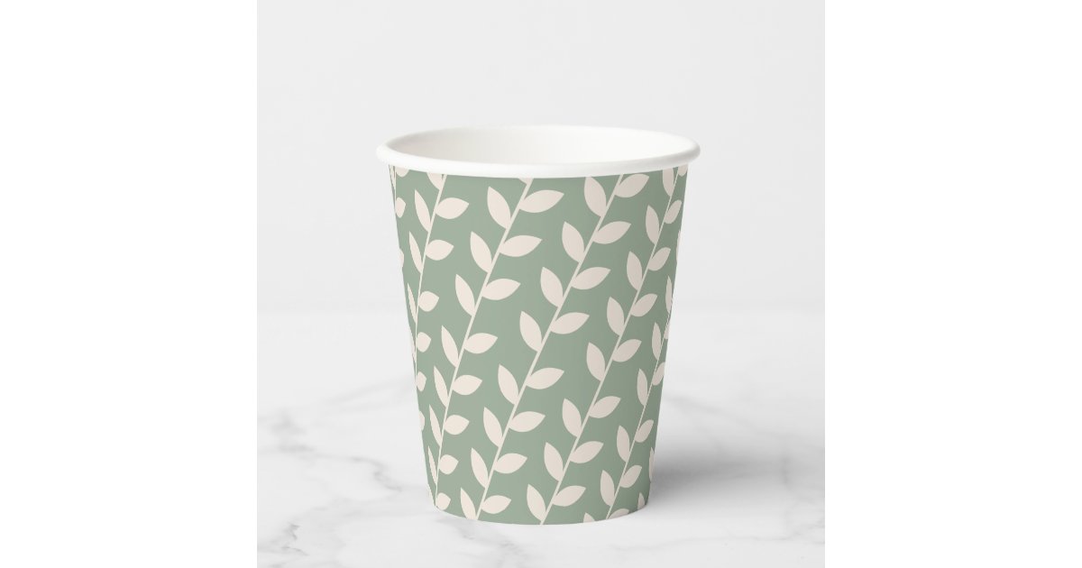 Custom Sage Green 70s Retro Leaf Pattern Paper Cups | Zazzle