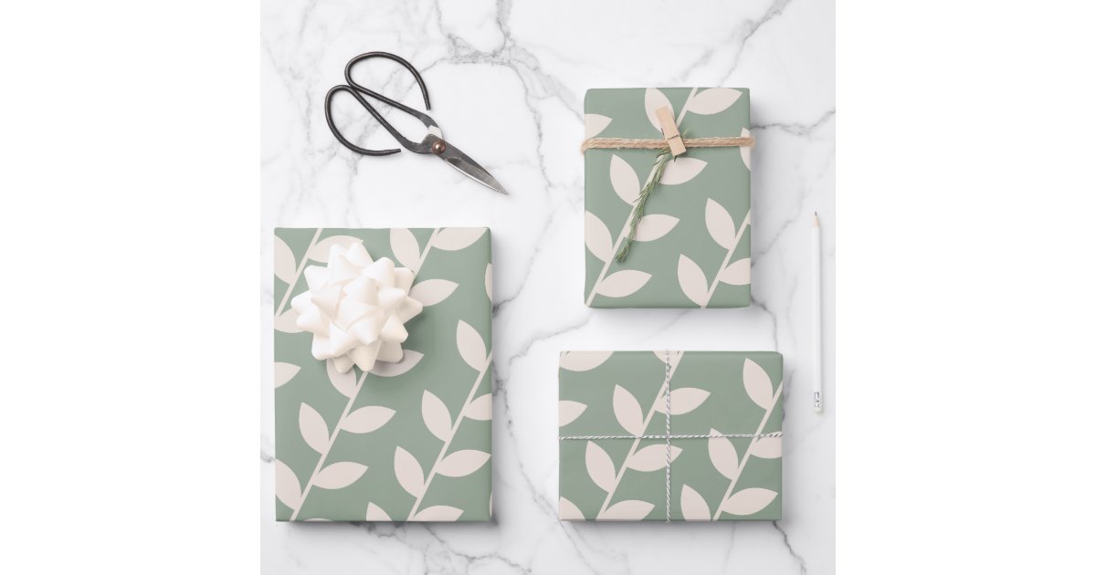 Custom Sage Green 70s Retro Leaf Pattern Wrapping Paper Sheets | Zazzle