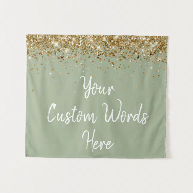 Custom Sage Green Birthday Party Gold Photo Booth Tapestry | Zazzle