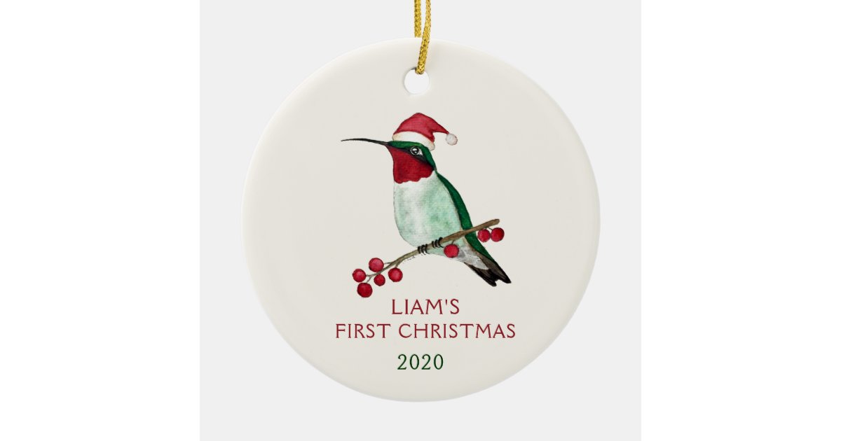 Custom Santa Hummingbird Ceramic Ornament | Zazzle