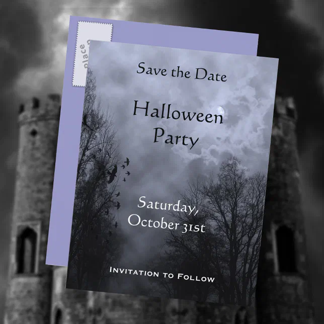 Custom Save the Date Haunted Blue Sky Postcard | Zazzle