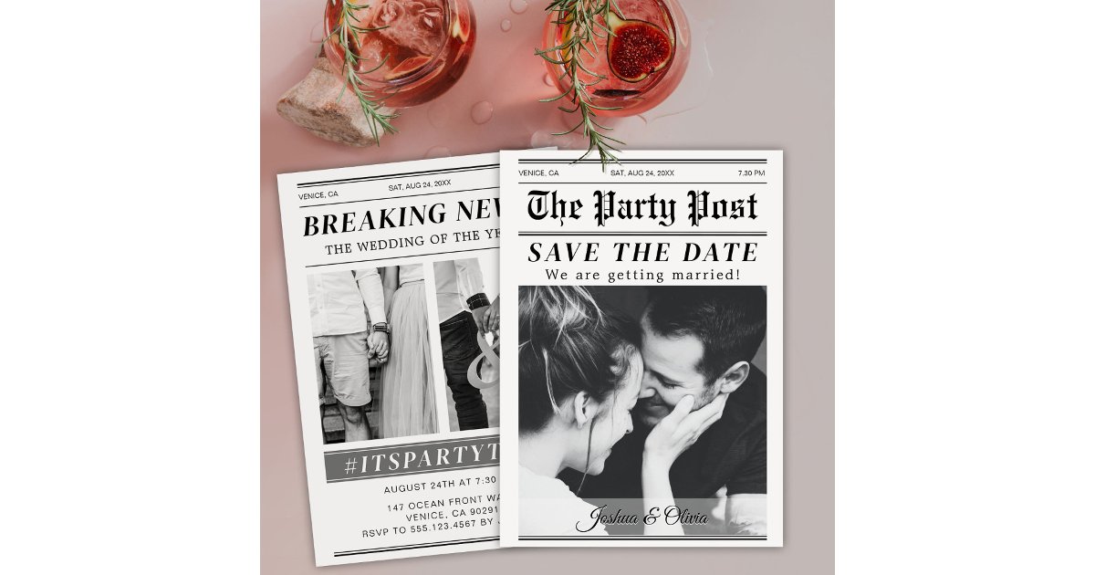 Custom Save the Date Newspaper Magazine Cover Invitation | Zazzle