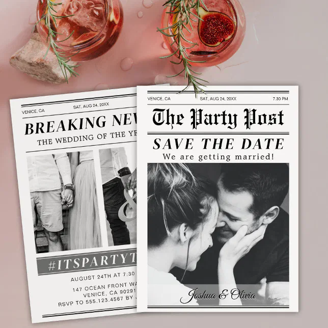 Custom Save the Date Newspaper Magazine Cover Invitation | Zazzle
