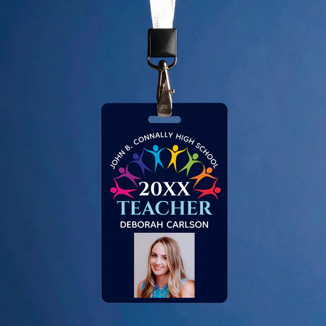 Custom School Teacher Cute Rainbow Name Bar Code Badge | Zazzle