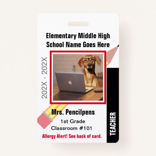 Custom School Teacher Staff ID Badge With Picture | Zazzle