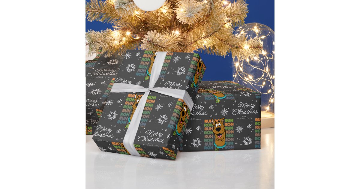 Custom Scooby-Doo Ruh Roh Christmas Snowflake Wrapping Paper | Zazzle