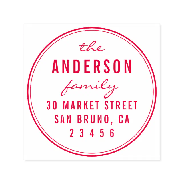 Custom Script Family Name Round Return Address Self-inking Stamp | Zazzle