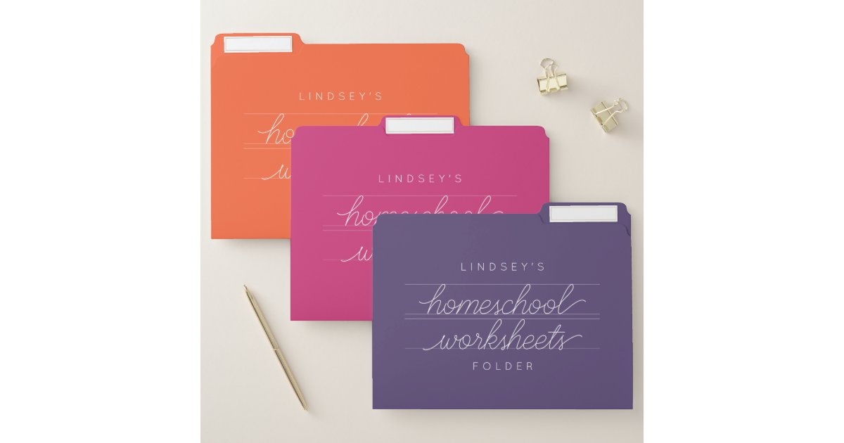 Custom Script Homeschool Classroom File Folders | Zazzle