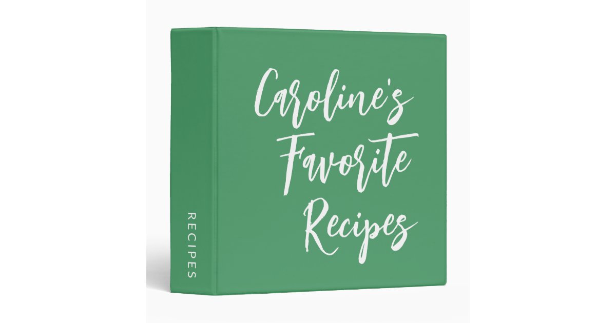 Custom Script Lettering Modern Recipe Kelly Green 3 Ring Binder | Zazzle
