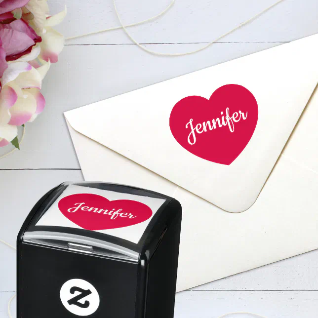 Custom Script Name Personalized Heart Self-inking Stamp | Zazzle