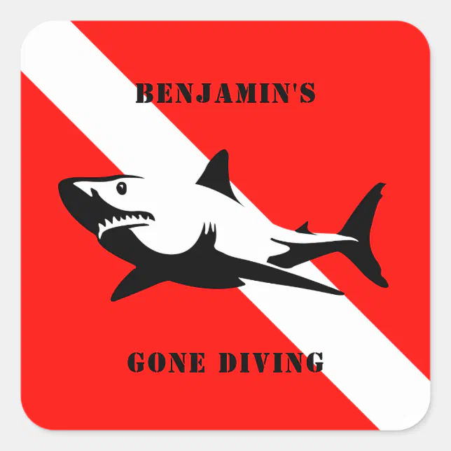 Custom Scuba Diving Flag and Shark Square Sticker | Zazzle