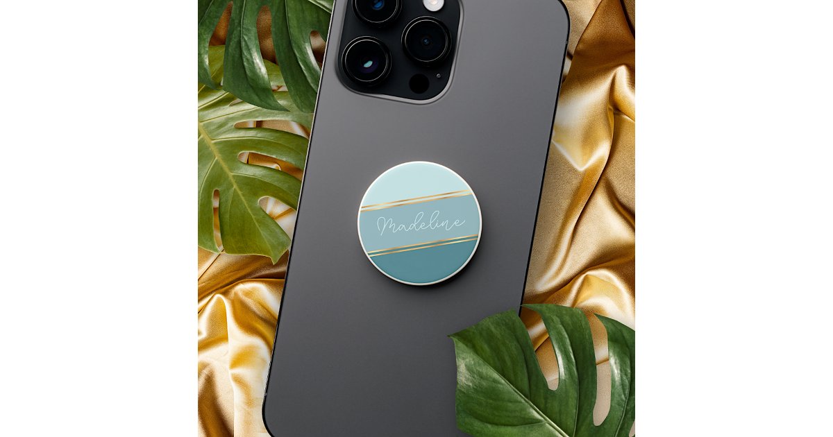Custom Seafoam Blue Teal Turquoise Stripes Pattern PopSocket | Zazzle