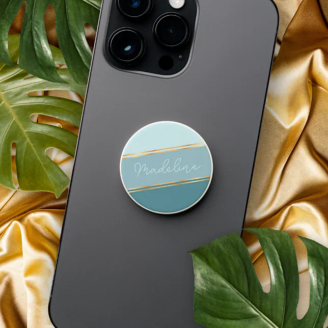 Custom Seafoam Blue Teal Turquoise Stripes Pattern PopSocket | Zazzle