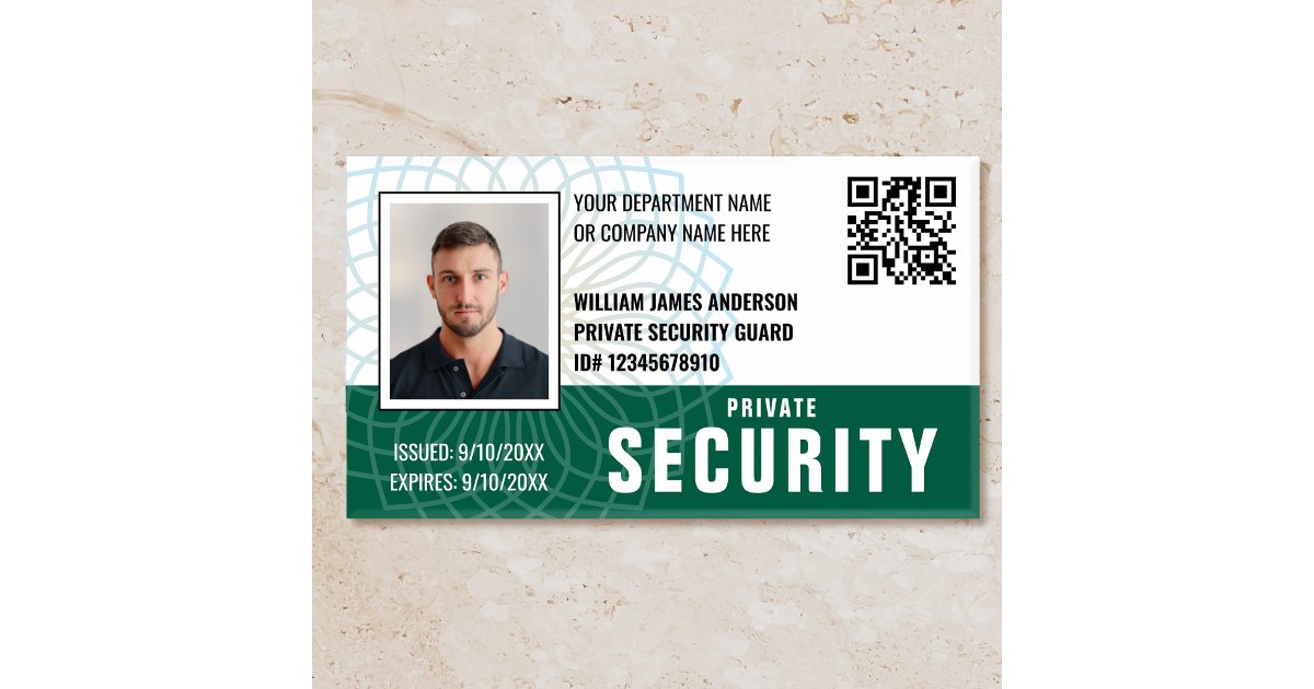 Custom Security Guard ID Photo Green Tag Badge | Zazzle