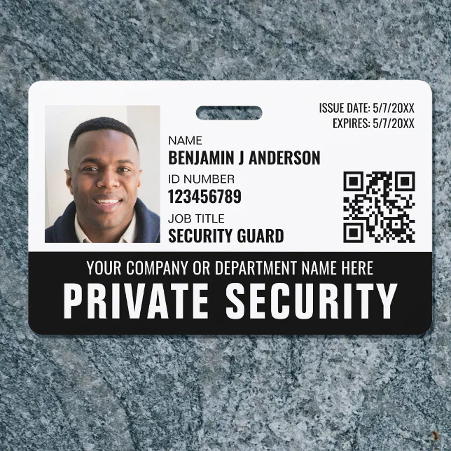 Custom Security Guard ID Photo Logo Name Black Badge | Zazzle