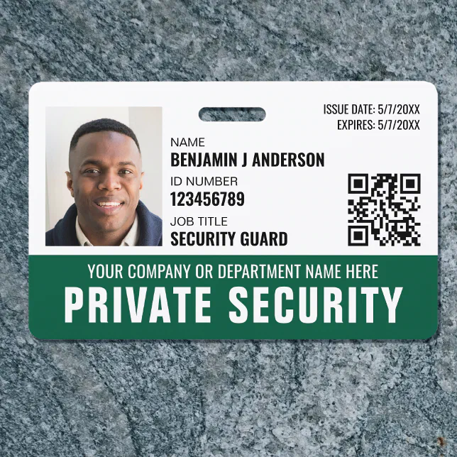 Custom Security Guard ID Photo Logo Name Green Badge | Zazzle