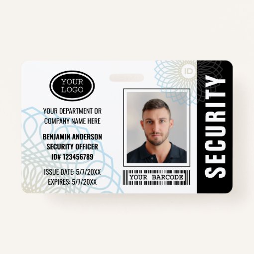 Custom Security Officer ID Photo Black Badge | Zazzle