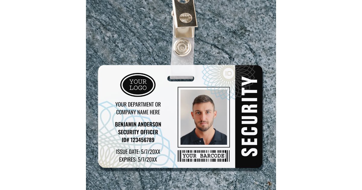 Custom Security Officer ID Photo Black Badge | Zazzle