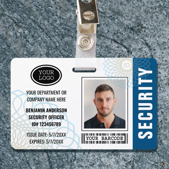 Custom Security Officer ID Photo Blue Badge | Zazzle