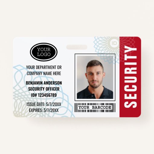 Custom Security Officer ID Photo Red Badge | Zazzle