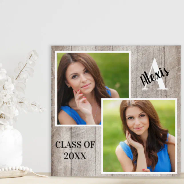 Custom Senior Portrait Collage Two Photo Monogram Acrylic Print | Zazzle