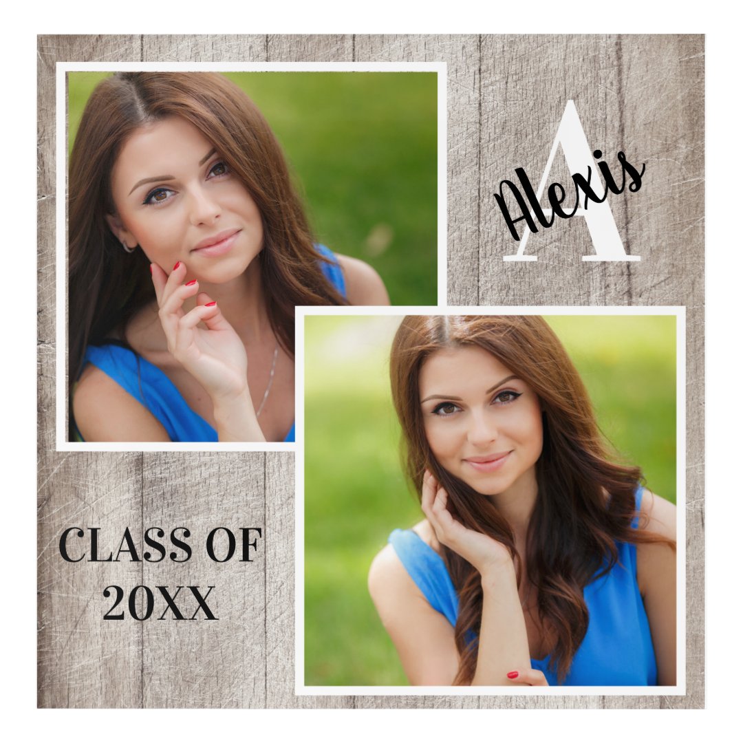 Custom Senior Portrait Collage Two Photo Monogram Acrylic Print | Zazzle