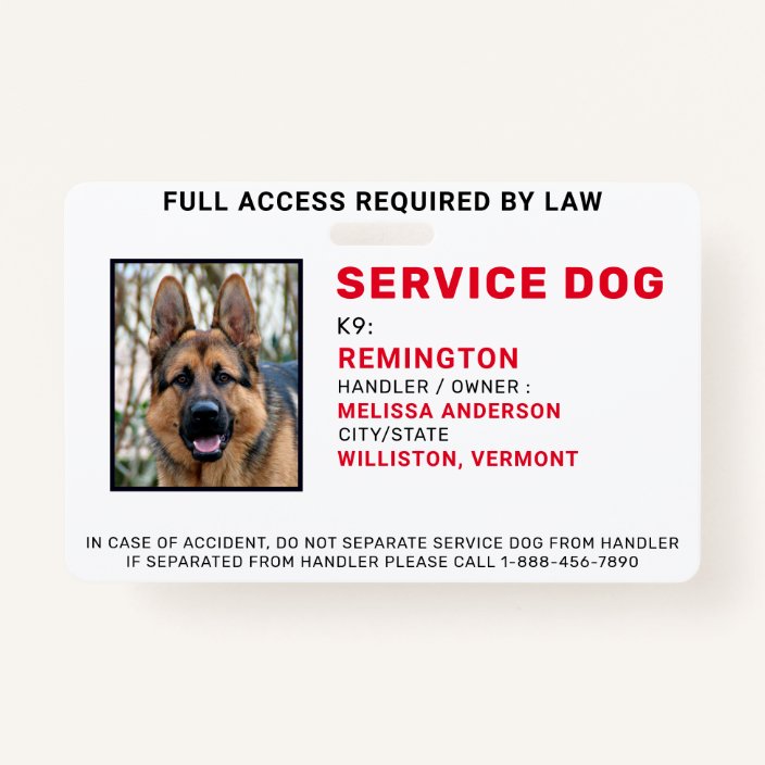 Custom Service Dog Photo ID Badge | Zazzle.com