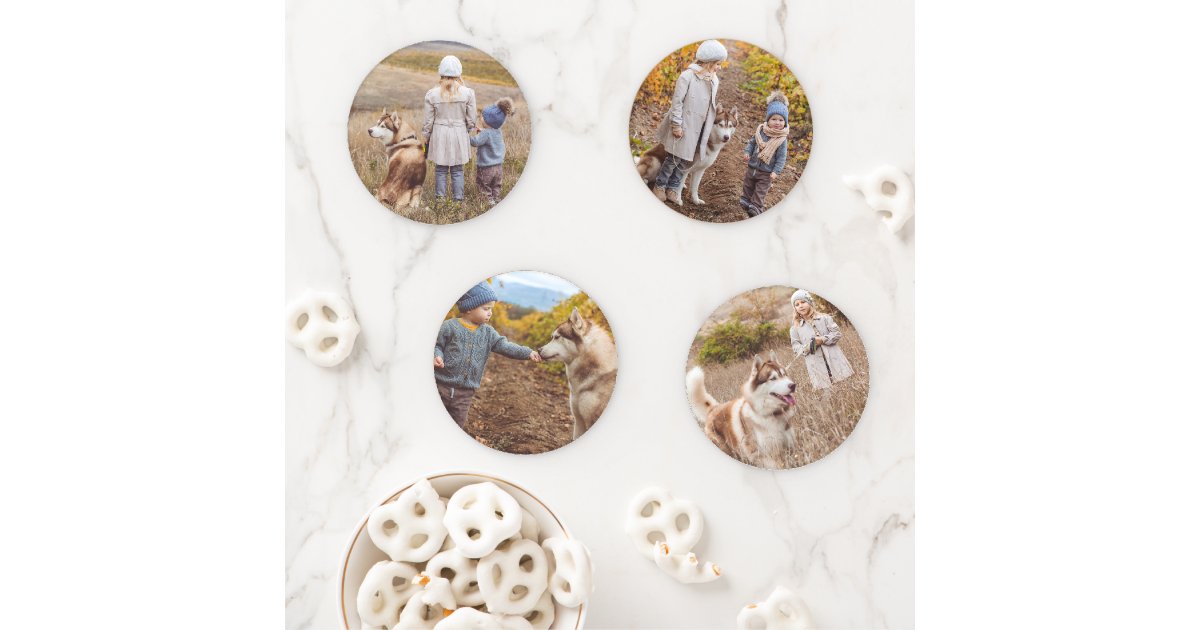 Custom Set of 4 Family Photos Coaster Set | Zazzle