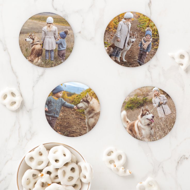 Custom Set of 4 Family Photos Coaster Set | Zazzle