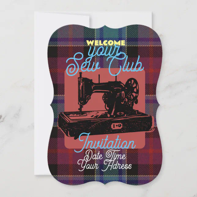 Custom Sew Club vintage sewing machine Invitation | Zazzle