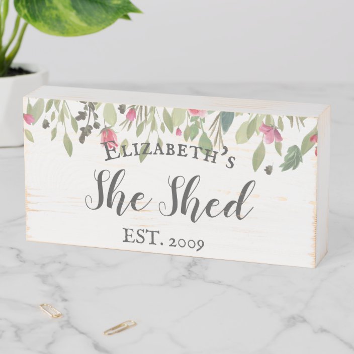 Custom She Shed Personalized Floral Wooden Box Sign | Zazzle.com