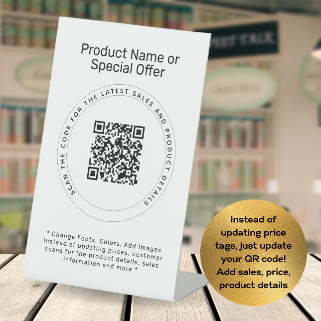Custom Shelf Talker Product QR Code Sales Details Pedestal Sign | Zazzle
