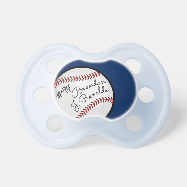 Custom Signature Baseball Pro Blue Pacifier | Zazzle