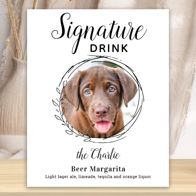 Custom Signature Drink Dog Bar Pet Wedding Photo Poster | Zazzle