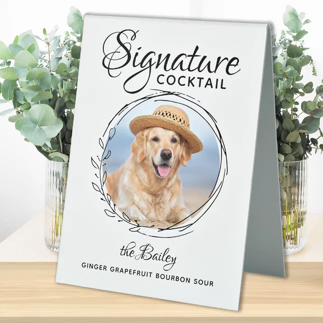 Custom Signature Drink Dog Bar Pet Wedding Photo Table Tent Sign | Zazzle