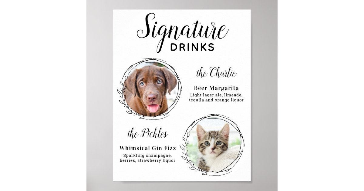 Custom Signature Drinks Dog Bar Pet Wedding Photos Poster | Zazzle