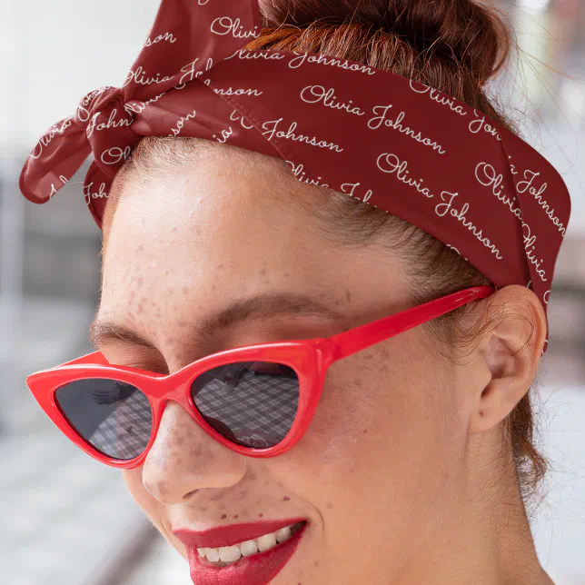 Custom Signature Script Pattern White on Burgundy Bandana | Zazzle