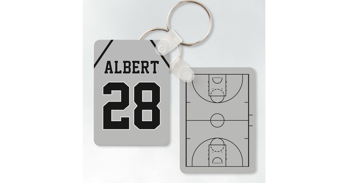 Custom Silver & Black Basketball Court and Jersey Keychain | Zazzle