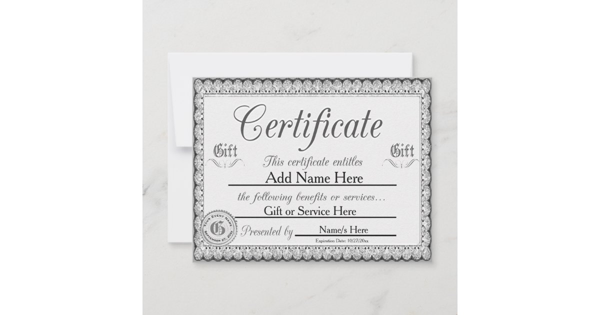 Custom Silver Gift Certificate for Invitations | Zazzle