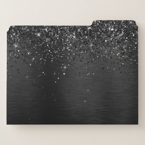 Custom Silver Glitter Black Sparkle Monogram File File Folder | Zazzle