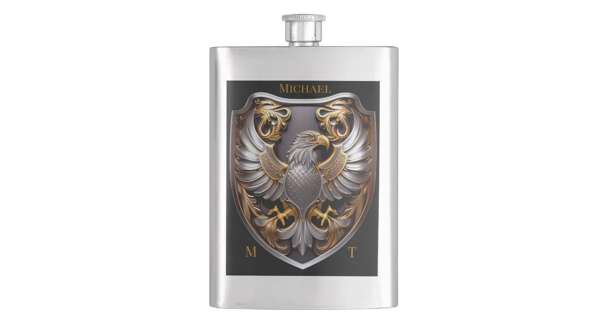 Custom Silver Gold Eagle Flask | Zazzle