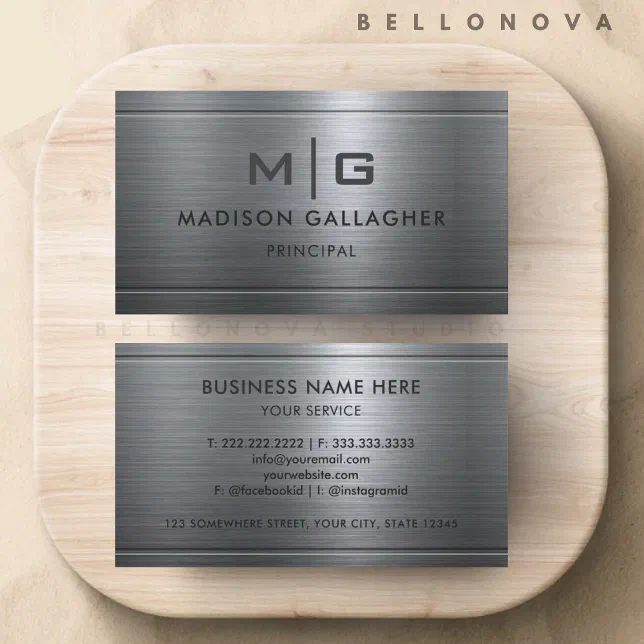 Custom Silver Grey Metal Professional Business Card | Zazzle