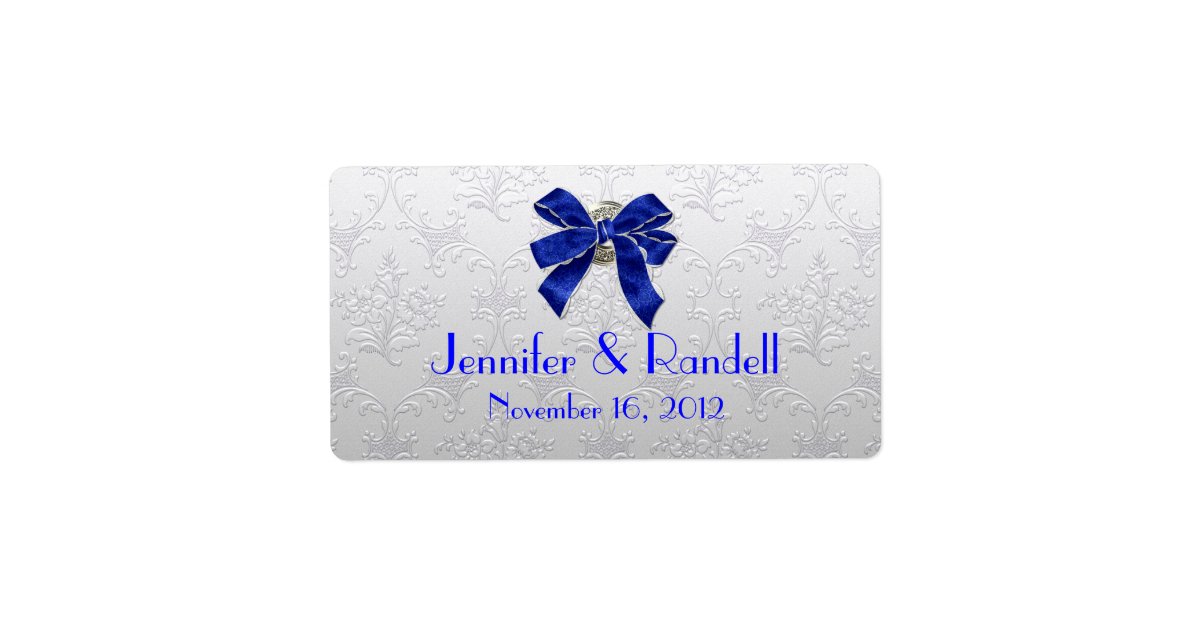 Custom Silver Tone Damask Mini Wine Bottle Label | Zazzle